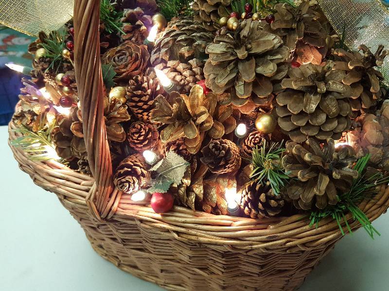 Lighted pine cone basket for the holiday decor | Christmas ornaments ...