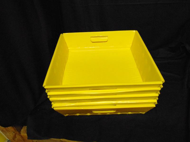 (5) ct. lot shallow yellow plastic bin, "Containment Tray" 14-1/2" x 14 ...