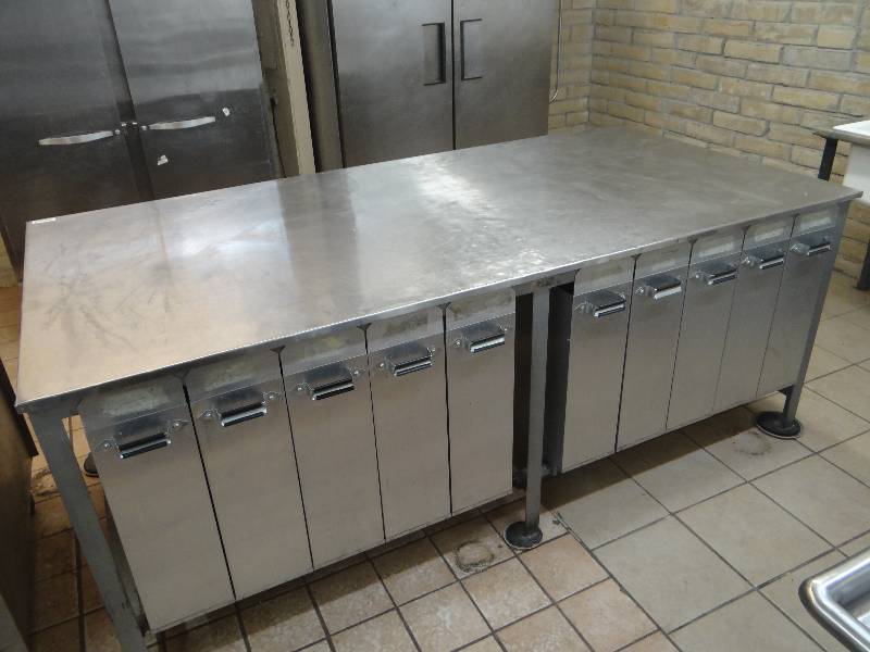 Huge Stainless Steel Top Bakery Table w/Pull Out Ingredient/Storage ...